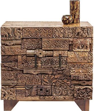 Kare Design Design Kommode Shanti Surprise Puzzle Nature, Kleine Holzkommode aus Massivholz für das Wohnzimmer mit 2 Türen, edel, jedes Stück ein Unikat, (H/B/T) 