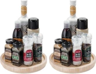 InterDesign The Home Edit by iDesign 22,9cm Lazy Susan Drehteller mit erh&ouml;htem Rand, nat&uuml;rliches Paulownia Holz (Packung mit 2)