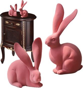 Generic Beflockter Osterhase - Kaninchen-Ornament | 2 Stück Hasen-Ornamente, beflocktes Hasen-, Bezaubernde Hasen-Statuen für die Inneneinrichtung, niedliche 