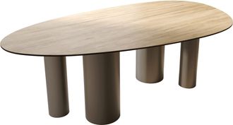 DELIFE Esszimmertisch Edge Oval Keramik Laminam Sabbia Eichefarbig 220x120 Pilier Metall Effektfinish Titan