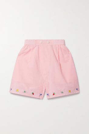 Bode Pantalon Droit En Gaze De Soie &Agrave; Broderies Jasmine - Rose