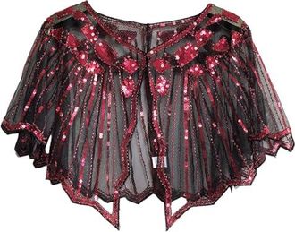 Generic Robe châle ample en maille 2026 enveloppée avec paillettes pour fête, banquet, étole en coeur, écharpe, écharpe, pour femme, pour soirée rétro Gatsb, 