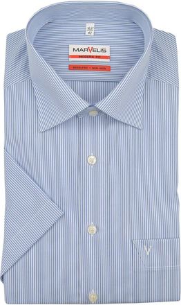 Marvelis Herren Businesshemd Kurzarm Non-Iron Modern Fit,Gestreift,New Kent,blau 15,45