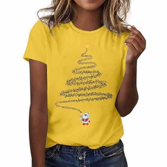 Generic Tee-Shirt décontracté pour Femmes à Manches Courtes col Rond Coupe Ample imprimé idéal Quotidien sans souci (Yellow, XXL)