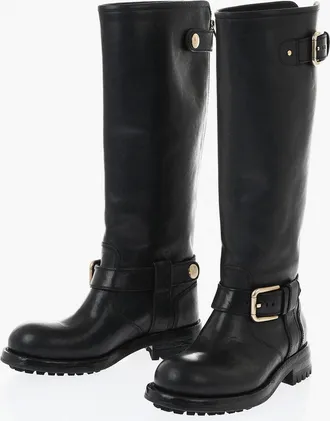 Dolce & Gabbana Leder-Bikerstiefel mit goldenen Schnallen Dolce & Gabbana