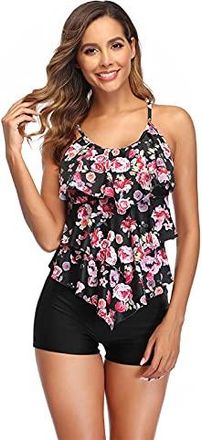 Generic Maillot De Bain Short Femme- Maillot De Bain Une Pi&egrave;Ce Sexy pour Imprim&eacute; Floral Deux Volants Monokini Tankini