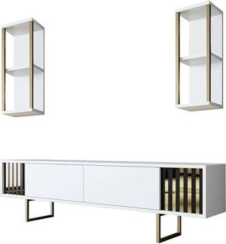 Dmora TV-Schrank Eunomia, Wei&szlig;, 180x30x48, 5 F&auml;cher, 6 Einheiten