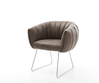 DELIFE Esszimmerstuhl Jada-Flex Mikrofaser Taupe Vintage Kufengestell Edelstahl Taschenfederkern, Esszimmerst&uuml;hle