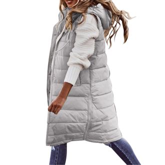 Generic Steppweste Lang Damen, Weste Damen Lang, Daunenweste Damen Lang Weste Damen Mit Kapuze Puffer Weste Damen Große Größen Einfarbig Longweste Damen Casua