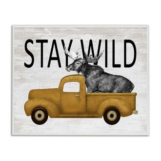 Stupell Industries Stay Wild Moose Truck Giclée-Kunst, gerahmt, Design von geschriebenem und liniertem Text, 40,6 x 50,8 cm, Grau