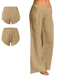 Generic Pantalon long en lin pour femme - D&eacute;contract&eacute; - L&eacute;ger et a&eacute;r&eacute; - Taille basse - Taille basse - Pantalon de loisirs - Coupe ample - Id&eacute;al pour le spa et