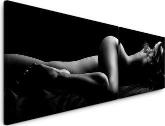 Paul Sinus Art Nackte Frau im Bett 180x50cm - 2 Wandbilder je 50x90cm - Kunstdrucke - Wandbild - Leinwandbilder fertig auf Rahmen