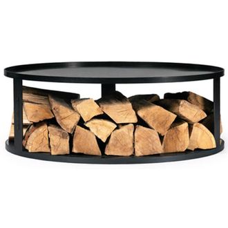 Cook King Cookking - Support pour bol &agrave; feu avec range-b&ucirc;ches int&eacute;gr&eacute;, 102cm, acier brut 111043