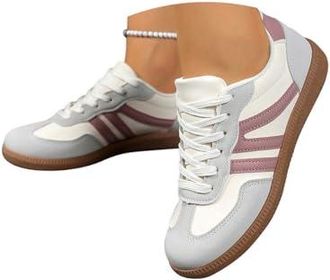 Minetom Sneakers Femmes Suède Épissage Baskets Mode Chaussures Décontractées Simples pour Marcher Courir Fitness D1 Beige 37 EU