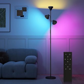 HOMCOM Stehlampe Wohnzimmer Dimmbar mit Leselampe, Stehleuchte RGB Farbwechsel mit Fernbedienung Touch-Steuerung 3 drehbare K&ouml;pfe 4150lm 2700K-6000K Standleu