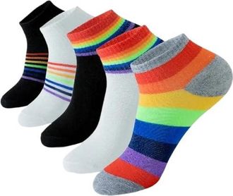 Generico 5 paires de chaussettes de bateau arc-en-ciel, chaussettes de cheville d&eacute;contract&eacute;es &agrave; coupe basse pour femme, Multi Color 5 Pairs, Taille Unique