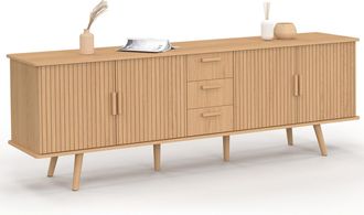 IDMarket Sideboard 180 cm Juliette XXL 4 T&uuml;ren und 3 Schubladen, Latten, Holz, Farbe Eiche