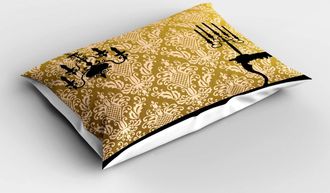 Abakuhaus Damast Kissenbezug, Zimmer im viktorianischen Stil, Dekorativer Standard King Size Gedruckter Kissenbezug, 80 x 40 cm, Goldenes Schwarz