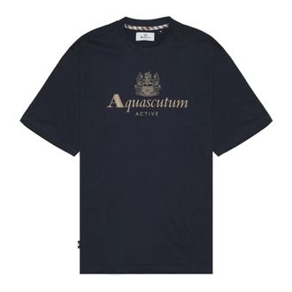 Aquascutum Aktives Gro&szlig;es Logo Tee Navy - - Tops - Herren - Blau - 2XL