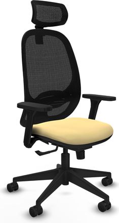 Piqueras y Crespo Callcenter-Stuhl mit 3D-Armlehnen, h&ouml;henverstellbarer Lendenwirbelst&uuml;tze und h&ouml;henverstellbarem Kopfteil, Schwarz / Cremefarben