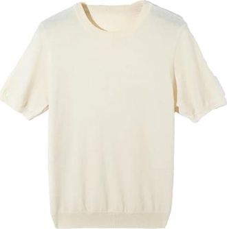 Generic Pull Classique en Mélange De Laine pour Hommes Col Rond Manches Courtes Pull Tricoté Ample Beige L