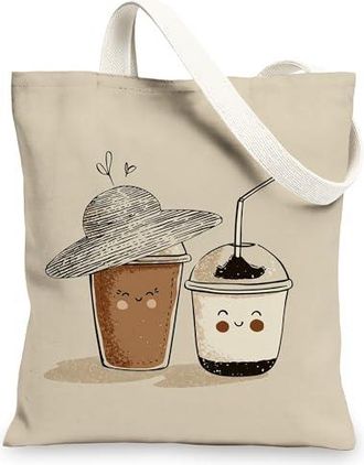 Generic Sacs fourre-tout en toile mignons, adorables personnages de boissons, sacs à provisions réutilisables, amusants et fantaisistes, légers et lavables av