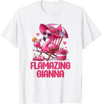 BDAZ Flamazing Gianna Pink Flamingo Tropical Beach Trip Damen T-Shirt