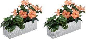 Relaxdays Blumenkasten f&uuml;r innen, Blument&ouml;pfe & Kr&auml;uter, rechteckig, Metall, HBT: 13,5x40x12,5 cm, Blumenkiste, Silber (Packung mit 2)