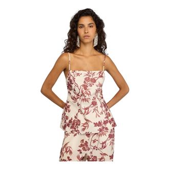 Semicouture Femme, Tops, Multicolore, Taille: 38 FR Top en lin &agrave; encolure carr&eacute;e