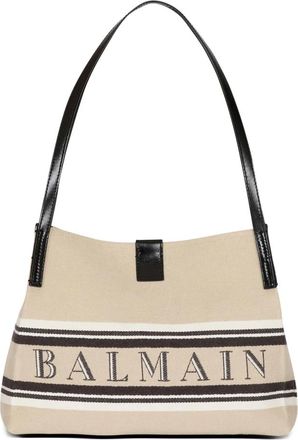 Balmain Femme, Sacs, Beige, Taille: ONE Size Release Petit Sac Cabas en Toile et Cuir
