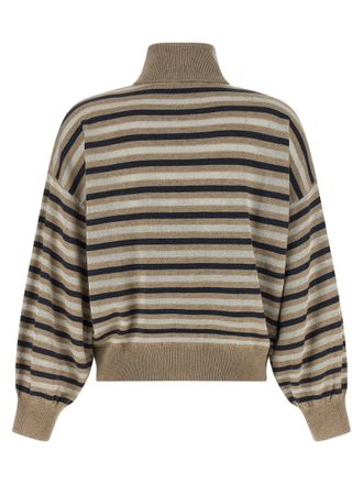 Brunello Cucinelli Lam&eacute; Stripe Sweater - Beige