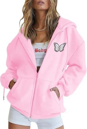 Generic Sweat &agrave; capuche surdimensionn&eacute; pour femme 2026 Y2k Veste &agrave; capuche avec fermeture &eacute;clair Veste &agrave; capuche Automne Hiver Long Manteau Pull Loisirs Sport