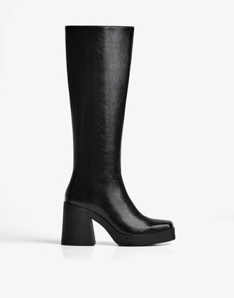 Bershka Bottes &agrave; talon haut et semelle plateforme - Noir