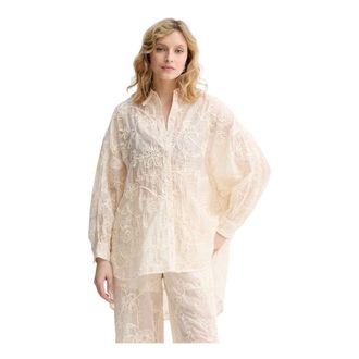 Twinset Chemise en mousseline avec broderie - Femme - Blouses et Chemises - Beige - Taille: 40 FR