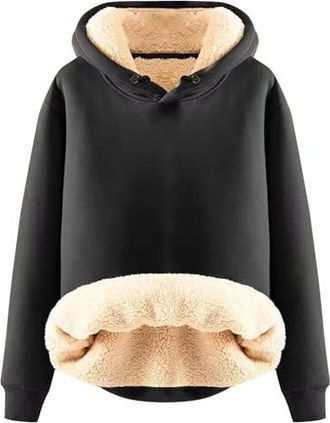 Generic Veste polaire pour femme - Pull à capuche à manches longues pour femme - Pull dhiver long - Pull à capuche - Pull à col rond, Noir, XXL