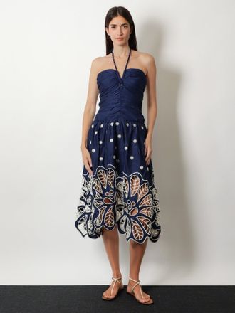 Farm Rio Womens Dress Richilieur Organic Cotton Blue