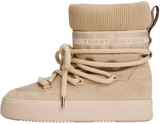 Tommy Hilfiger Damen Mid Boot Stiefel Logotape Warm Wasserabweisend, Beige (Horseradish), 42