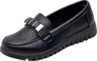 Generic Mocassins classiques confortables en cuir pour femme, mocasines basses compens&eacute;es, Noir, 39.5 EU