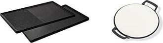Enders GUSS-WENDEPLATTE 1/2 7893 Boston 4, Schwarz/Grau & SWITCH GRID Pizzastein, Halter aus Gusseisen, für Enders Gasgrill mit Rost-in-Rost System, Grill-Ro