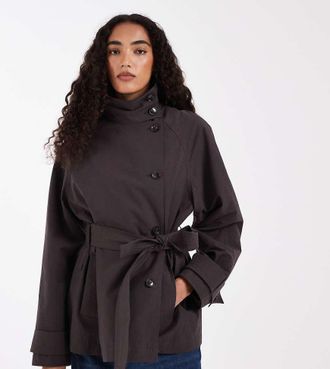 Asos Tall ASOS DESIGN Tall - Trench-coat ceintur&eacute; &agrave; col chemin&eacute;e - Chocolat-Brown