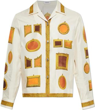 Versace Femme, Blouses et Chemises, Beige, Taille: 36 FR Chemise en Twill de Soie Imprim&eacute;e