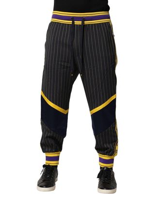 Dolce & Gabbana Mens Striped Virgin Wool Joggers Black Nylon