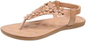 Generic Sandales plates pour femme - Motif floral - Style bohème - Pour plus de confort et de style, Marron C, 37.5 EU