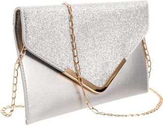 Frcolor Sac de Soir&eacute;e Paillet&eacute; Argent&eacute; pour Femme Pochette &Eacute;l&eacute;gante avec Cha&icirc;ne Bandouli&egrave;re Mariage et F&ecirc;te