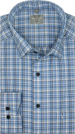 Marvelis Comfort Fit Herren Langarm Businesshemd | Blau Wei&szlig; kariert | New Kent Kragen Gr. 47