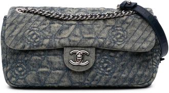 Chanel Hobo Bags - Medium Embroidered Denim Camellia Flap - Gr. unisize - in Blau - f&uuml;r Damen