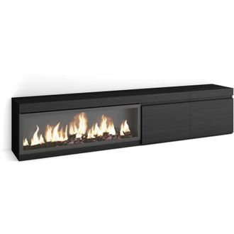 Skraut Home Skraut Home - Meuble tv, Banc Télé, Grand espace de Rangement, 210, Pour les tv jusquà 80, Cheminée électrique xxl, Style moderne, Noir