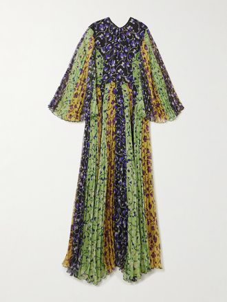 La DoubleJ Angel Maxikleid Aus Plissiertem Bedrucktem Chiffon - Gr&uuml;n