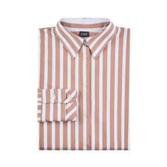 Fay Femme, Blouses et Chemises, Brun, Taille: 40 FR Chemise &agrave; rayures en coton &agrave; manches longues