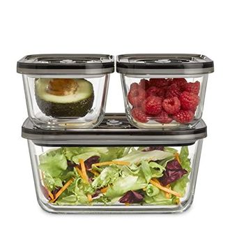 Caso VacuBoxx Eco-Set - 3 Vakuumbehälter aus Borosilikatglas, BPA-Frei, inkl. Vakuumierschlauch & Adapter für alle CASO Vakuumierer/Handpumpe, hitzebeständ